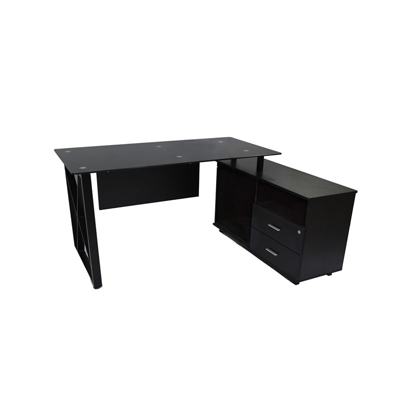 Escritorio ejecutivo cristal negro L credenza negra | Oficentro Rosa